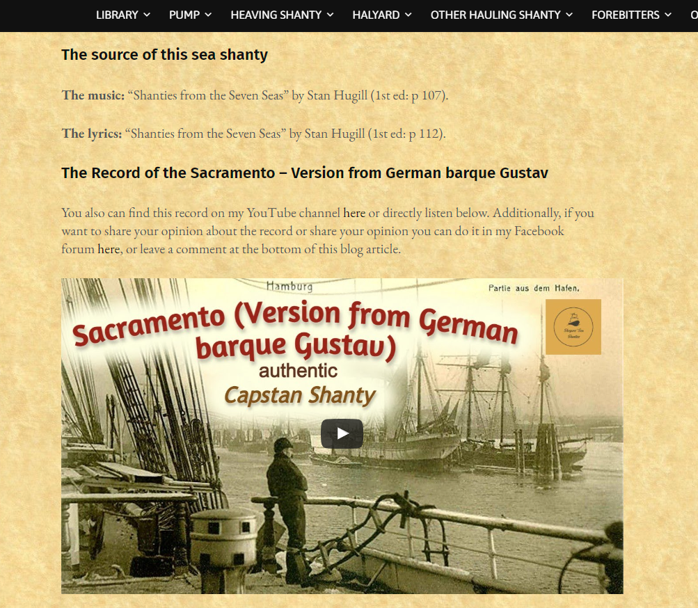 Sacramento - Version from German barque Gustav - Traditional Sea Shanties