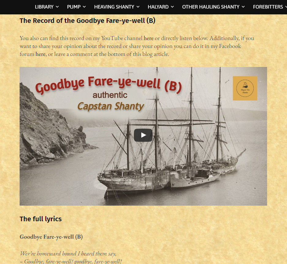Goodbye Fare-ye-well (B) - Traditional Sea Shanties
