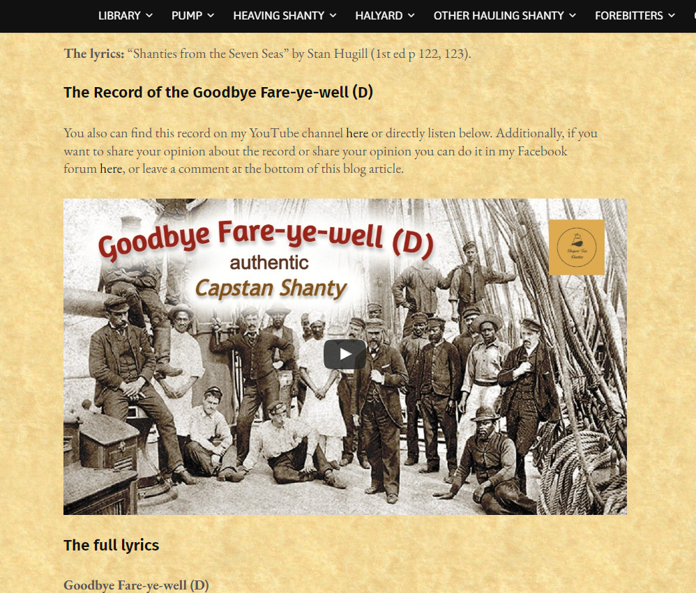 Goodbye Fare-ye-well (D) - Traditional Sea Shanties