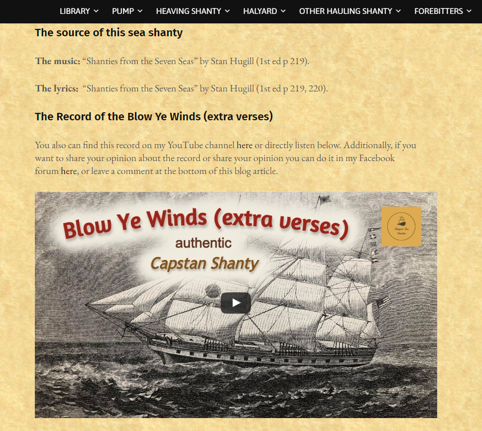 Blow Ye Winds (extra verses) - Traditional Sea Shanties